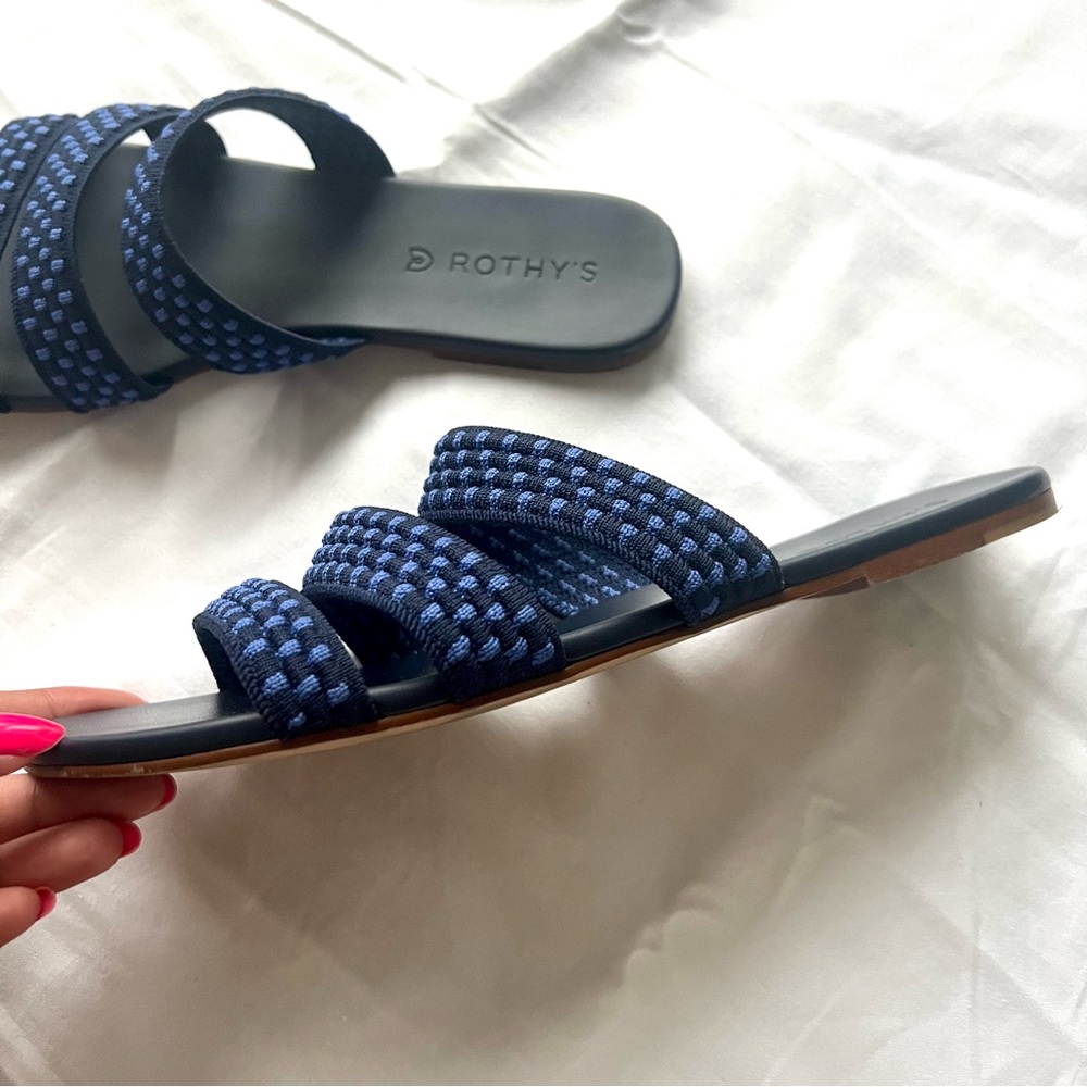 Rothy's Triple Strap Woven Sandal Blue Basket Weave S… - Gem